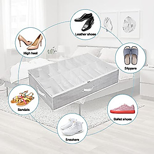 Shoe Organizer Under Bed,Underbed Shoe Storage Boxes Bins,Sturdy Organizador De Zapatos,Extra Large Zapateras Organizer for Closet,Men Women Kids Shoes,High Heels,Short Boots,Sneakers,White,Set of 2