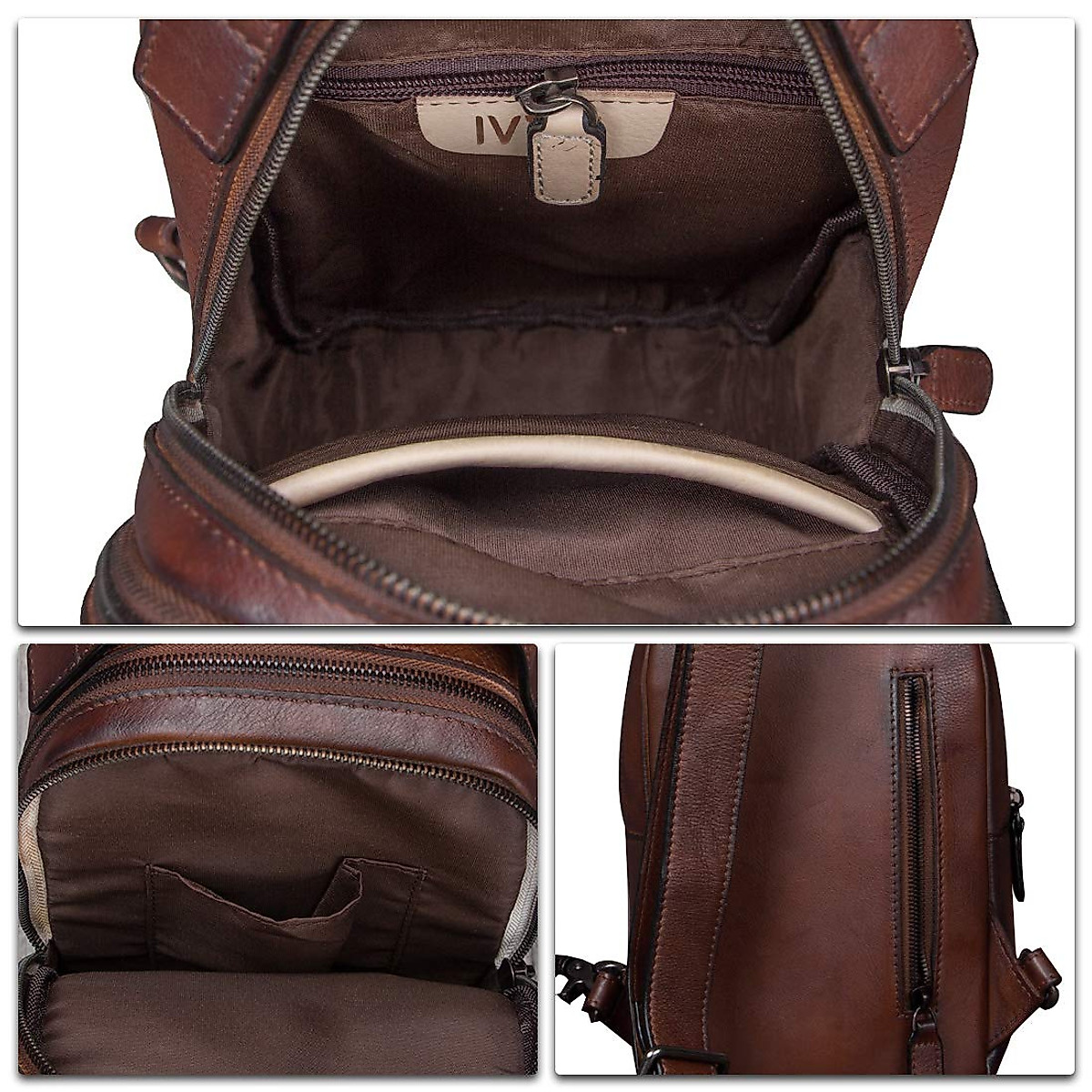 Genuine Leather Sling Bag for Men Crossbody Casual Hiking Daypack Vintage Handmade Chest Shoulder Backpack (Brown)