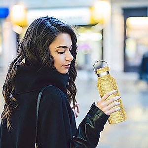 Bling Water Bottle Bling Rhinestone,17oz Diamond Water Bottle, Stainless Steel Thermal Bottle,Bling Water Tumbler with Chain, Glitter Water Bottle for Women Girls. (500ml, Pink)