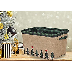 Christmas Baskets for Gifts Empty, Christmas Decorative Storage Baskets with Handles for Holidays Christmas Halloween, Christmas Tree Pattern Large Foldable Organizer Bins for Living Room 13"