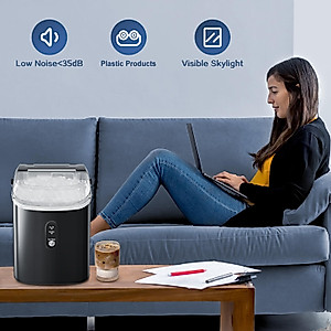 Nugget Ice Makers Countertop, Crushed Ice Maker with 35Lbs/24H,Soft Chewable Ice, Pebble Ice Maker with Self-Cleaning, Ice Scoop and Ice Basket,for Home,Office,Kitchen,Stainless Steel (Black)