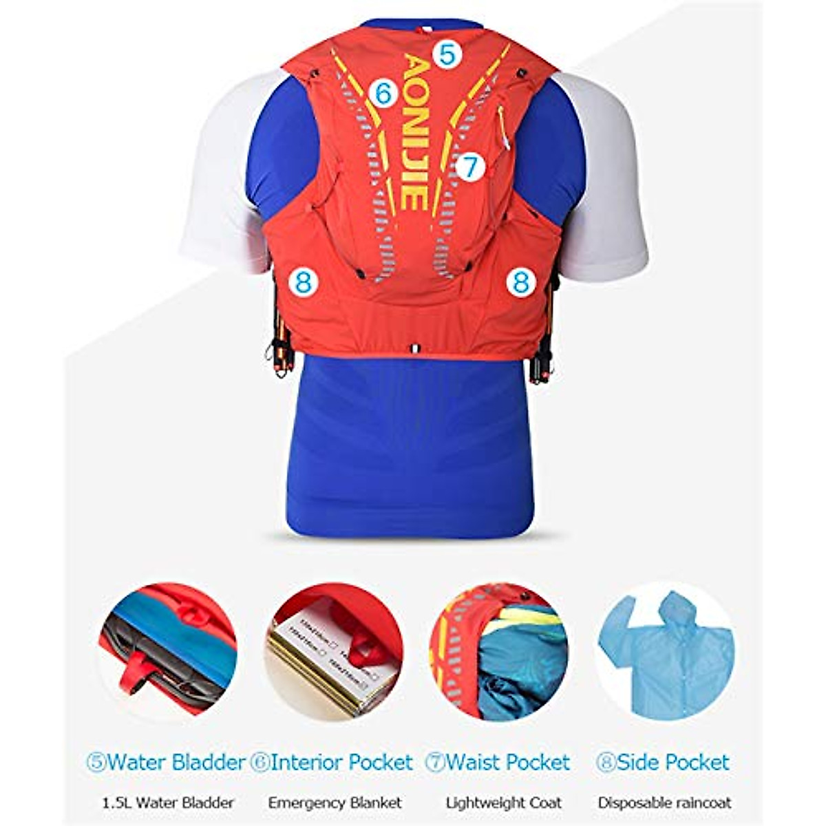 AONIJIE 5L/12L Men Women Running Vest Pack Hydration Backpack Outdoor Sports Bag for Marathon Cycling Hiking (12L# Black&Blue+2 Pcs Soft Flasks (450ml), M/L(35.43-40.15 inch))