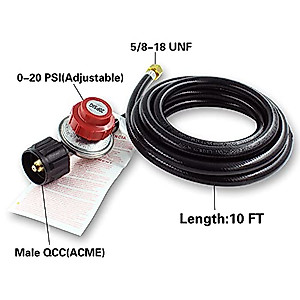 MENSI 10FT 20PSI Adjustable Propane Regulator Hose with Brass Orifice and Air Mixer Kit 150,000 BTU For Fire Pit, Fireplace, Gas Cooker, Smoker, Burner, and Turkey Fryer