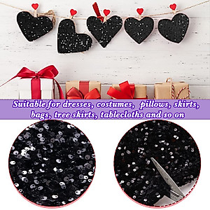 Sequin Velvet Fabric by The Yard Stretch Bling Fabric for Sewing Glitter Fabric Tablecloth Sparkly Fabric for Dress Table Runner Photo Props Backdrop(Black, 4 Yards)