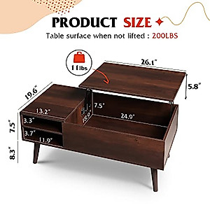 WLIVE Lift Top Coffee Table for Living Room,Small Coffee Table with Storage,Hidden Compartment and Adjustable Shelf,Mid Century Modern, Wood,Cherry,Espresso.