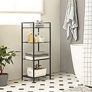 SONGMICS 4-Tier Storage Rack, Bathroom Shelf, Extendable Plant Stand with Adjustable Shelf, for Bathroom, Living Room, Balcony, Kitchen, Black UBSC034B01
