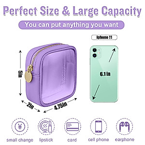 Mini Clear Travel Makeup Organizer Bag for Purse, Small Cute Makeup Bag Preppy Cosmetic Zipper Pouch Purse, Transparent PVC & Nylon Travel Coin Pouch Sanitary Napkin Storage Bag for Women Girl(Purple)