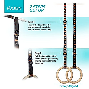 Vulken Adjustable Numbered Straps for Gymnastic Rings Carabiners Quick Hook System Easy to Set Up One Pair Strap Only