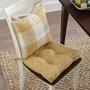 Pillow Perfect Speedy Solid Indoor/Outdoor Reversible Patio Chairpad with Ties Weather and Fade Resistant, 15.5" x 16", Yellow, 2 Count