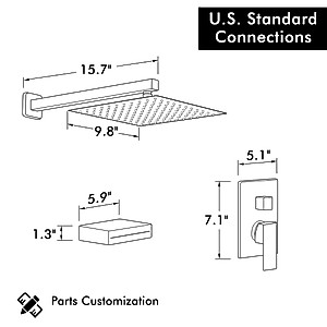 KES Tub and Shower Faucet Set Shower System with 10-Inch Rain Shower Head and Waterfall Tub Faucet Wall Mount Shower Valve and Trim Kit Included Matte Black, XB6240-BK