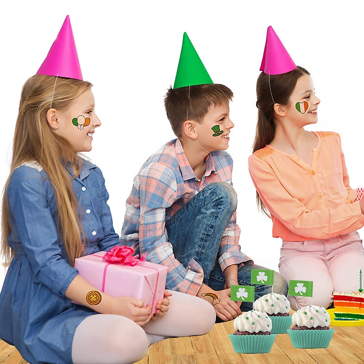 Mocossmy St Patrick's Day Temporary Tattoos Stickers,24 Sheets Glow in the Dark Shamrock Irish Flag Pots of Gold Luminous Tattoos for St Patrick's Day Parade Spring Party Favor Supplies Decoration