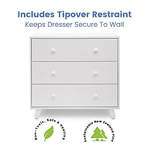 Delta Children Ava 3 Drawer Dresser with Changing Top, Greenguard Gold Certified, White