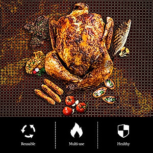 OSVINO Black Grill Mesh Mat 5 Pack Non-stick BBQ Grilling Sheet Liners 16"x12" Reusable Outdoor Barbecue Accessories Works on Gas Charcoal Electric Grill