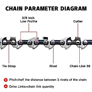KAKEI 16 Inch Chainsaw Chain .050" Gauge, 3/8" LP Pitch, 56 Drive Links Fits Craftsman, Poulan, Ryobi, Echo, Greenworks and More (3 Chains)