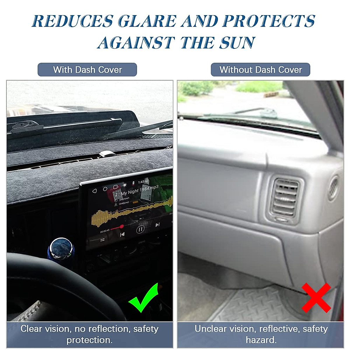 KEDAKEJI Black Dash Cover Mat Fit Compatible with 2007-2014 Chevy Tahoe Avalanche Suburban GMC Yukon/2007-2013 Silverado LTZ GMC Sierra SLT,Dashboard Cover Carpet