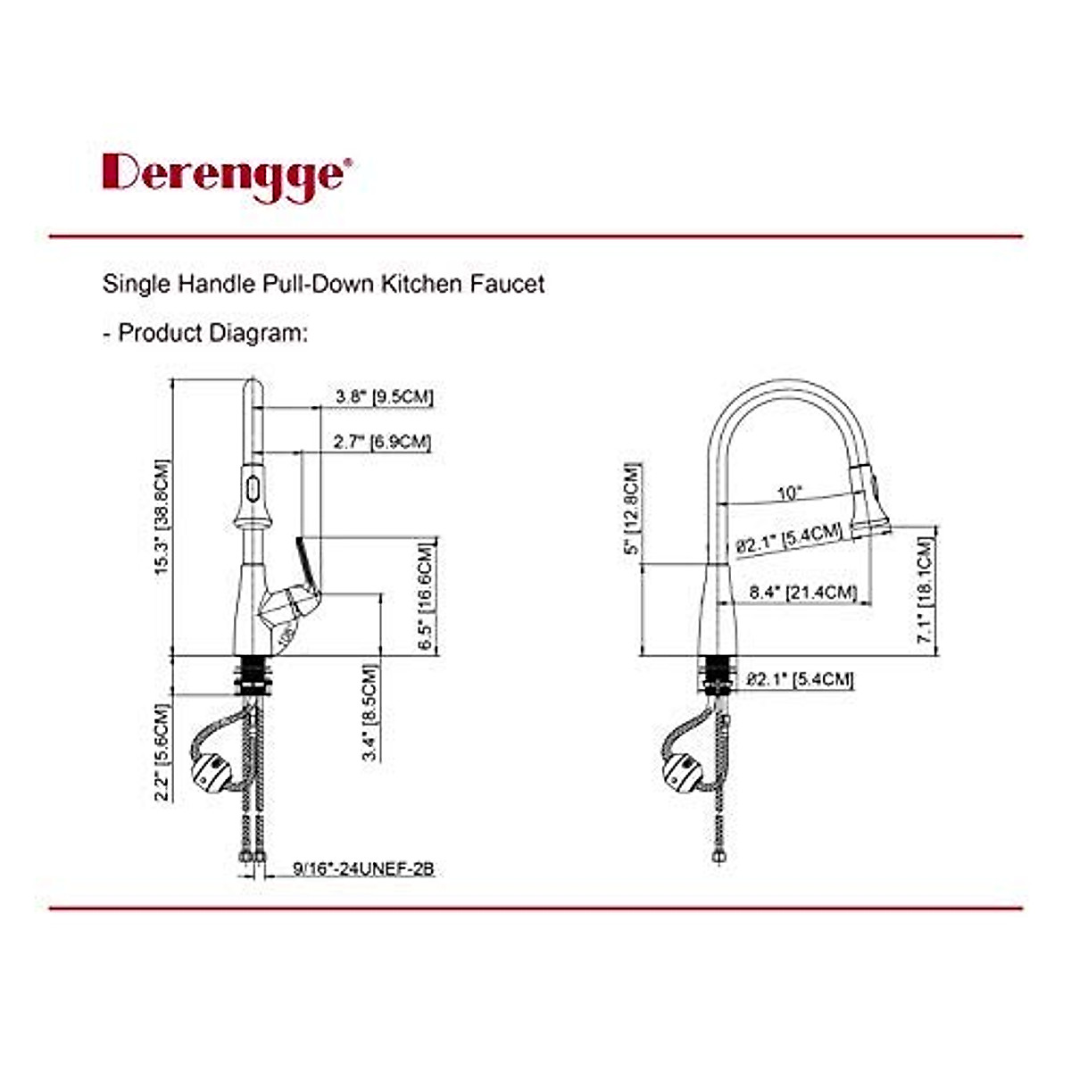 Derengge Stainless Steel Kitchen Faucet Single Handle Pull-Down Kitchen Sink Faucet,Faucet for Farmhouse, Camper, Laundry, Rv, Bar,KF-058-SS