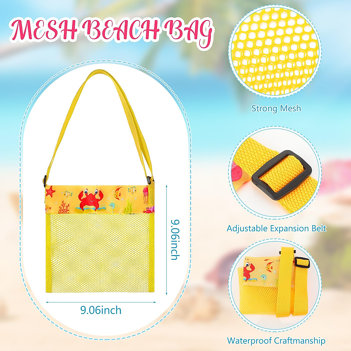 Saintrygo 30 Set Mesh Beach Bag Bulk Colorful Seashell Collecting Shell Bag Adjustable Carrying Strap for Kids (Cute Style)