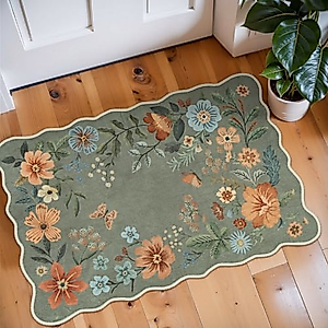 Lahome Floral Rugs for Entryway, 2X3 Washable Kitchen Rugs Ultra-Thin Soft Rug, Non Slip Indoor Door Mat Stain Resistant Boho Small Rug Low-Pile Throw Rug for Bathroom Bedroom(2x3ft,Green)