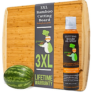 XXXL Bamboo Cutting Board and Food Grade Oil Spray by Greener Chef