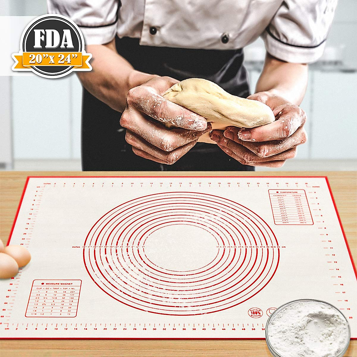 Pastry Mat for Rolling Dough, WeGuard 24"x20" Silicone Pastry Kneading Mat Board with Measurements Marking BPA Free Food Grade Non-stick Non-slip Rolling Dough Baking Mat
