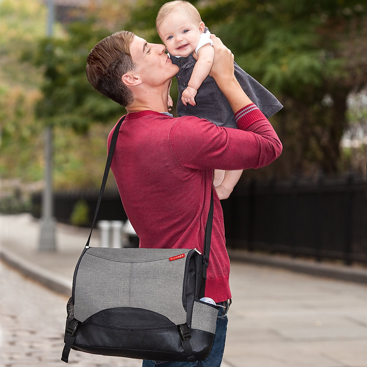 Skip Hop Baby All-in-One Swift Changing Station Messenger Diaper Bag, Heather Grey