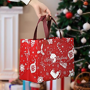Christmas Gift Bags 16 packs, Christmas Tote Bags Medium Size Holiday Gift Bags with Handle, Reusable Non-Woven Shopping Bags for Xmas Gifts Wrapping Party Supplies Open Size 12.4*9.84*6.69 in