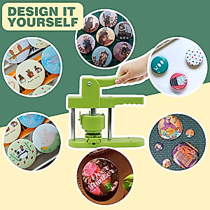 Happizza Button Maker Machine Multiple-Sizes - Pin Maker Machine 1.25 inch+2.25 inch, Interchangeable Button-models Badge Button Press Machine with 200 Sets 32+58mm Button Maker Supplies&Circle Cutter