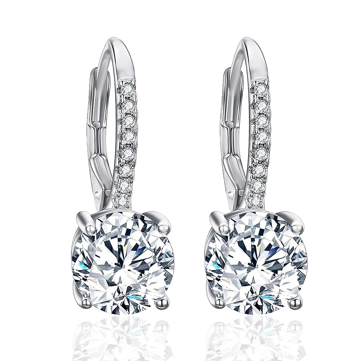 LeCalla 925 Sterling Silver Zirconia Leverback Earrings Jewelry Rhodium Plated Lever Back Drop Dangle Earring for Women 25mm