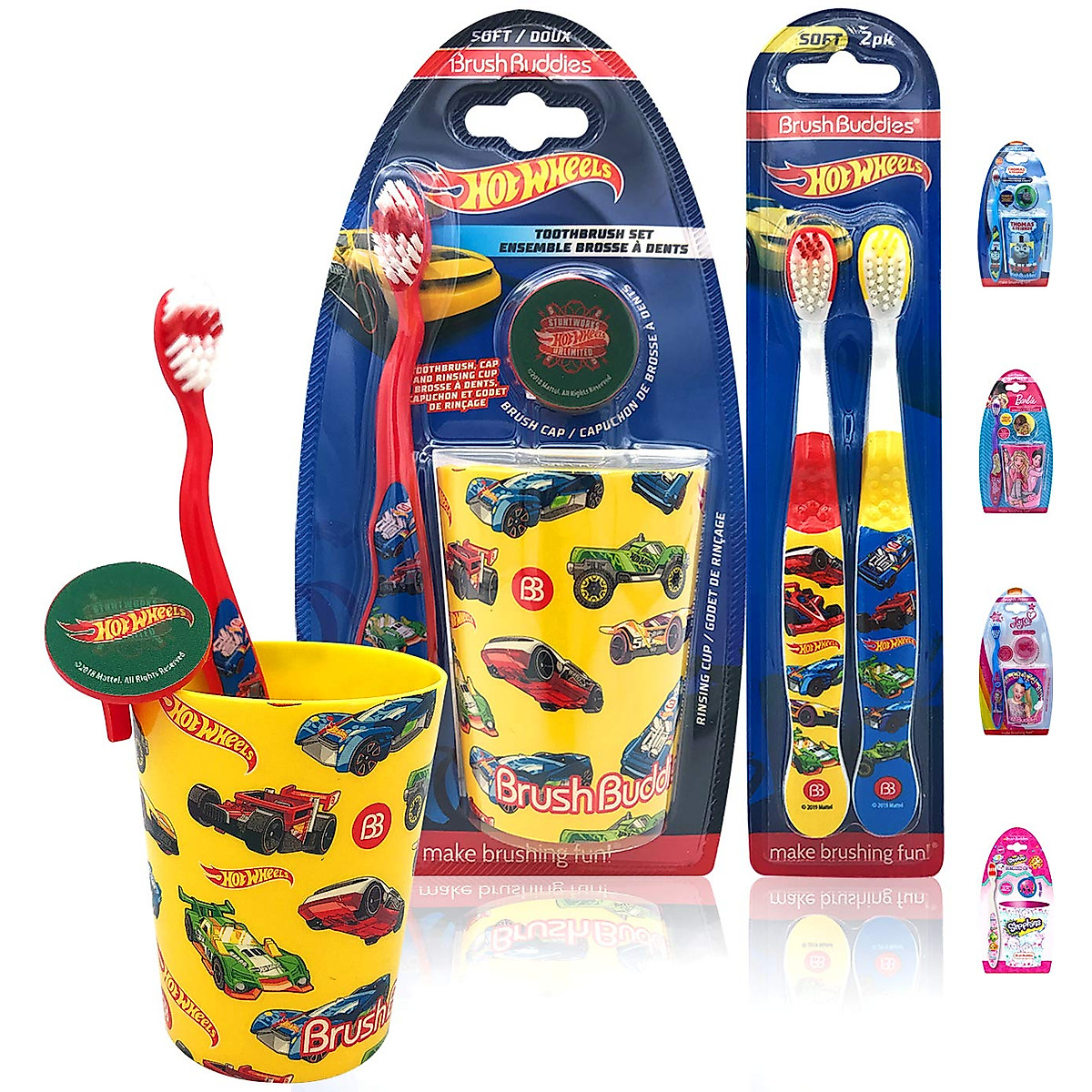 Premium Kids Girls Boys Children Friendly Designed Happy Brushing Time Ultimate Soft Bristle Toothbrush Kit, Manual Toothbrush, Cover Cap, Rinsing Cup, Extra Brushes