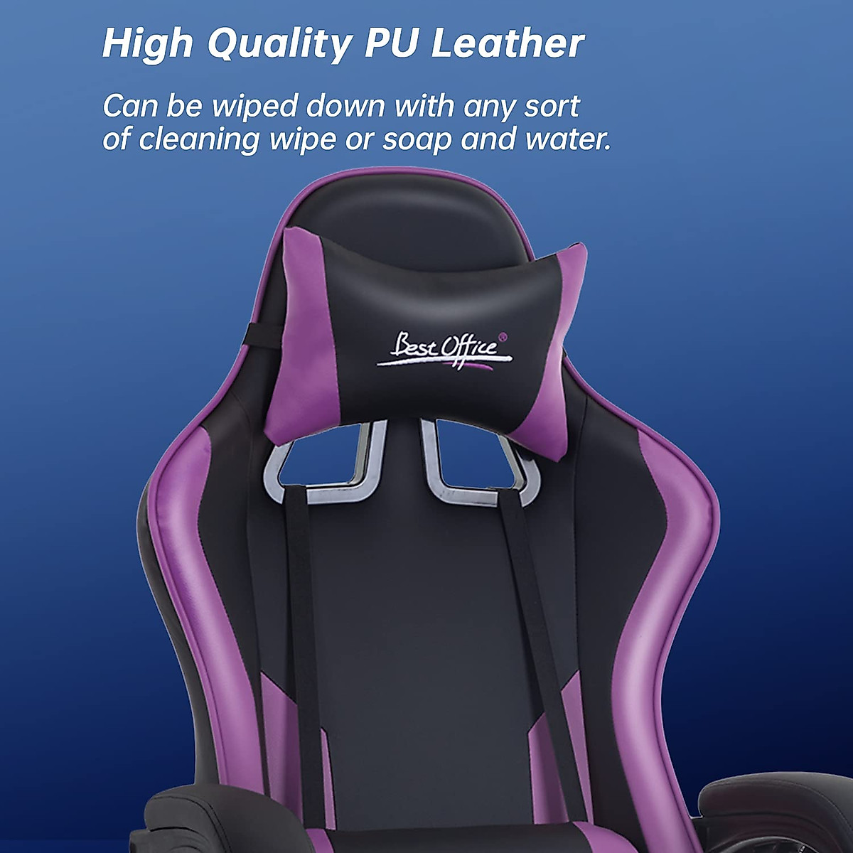 Gaming Chair Office Chair Desk Chair with Footrest Lumbar Support Headrest Armrest Task Rolling Swivel Ergonomic E-Sports Adjustable PC Gamer Chair (Purple)