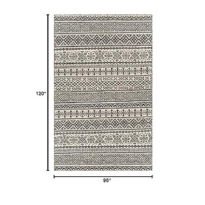 Hauteloom Mababanaba Wool Living Room, Bedroom Area Rug - Bohemian, Transitional - Black, Gray, Cream - 8' x 10'