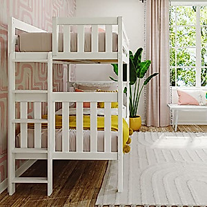 Max & Lily Bunk Bed, Twin-Over-Twin Bed Frame for Kids with Ladder on End, White