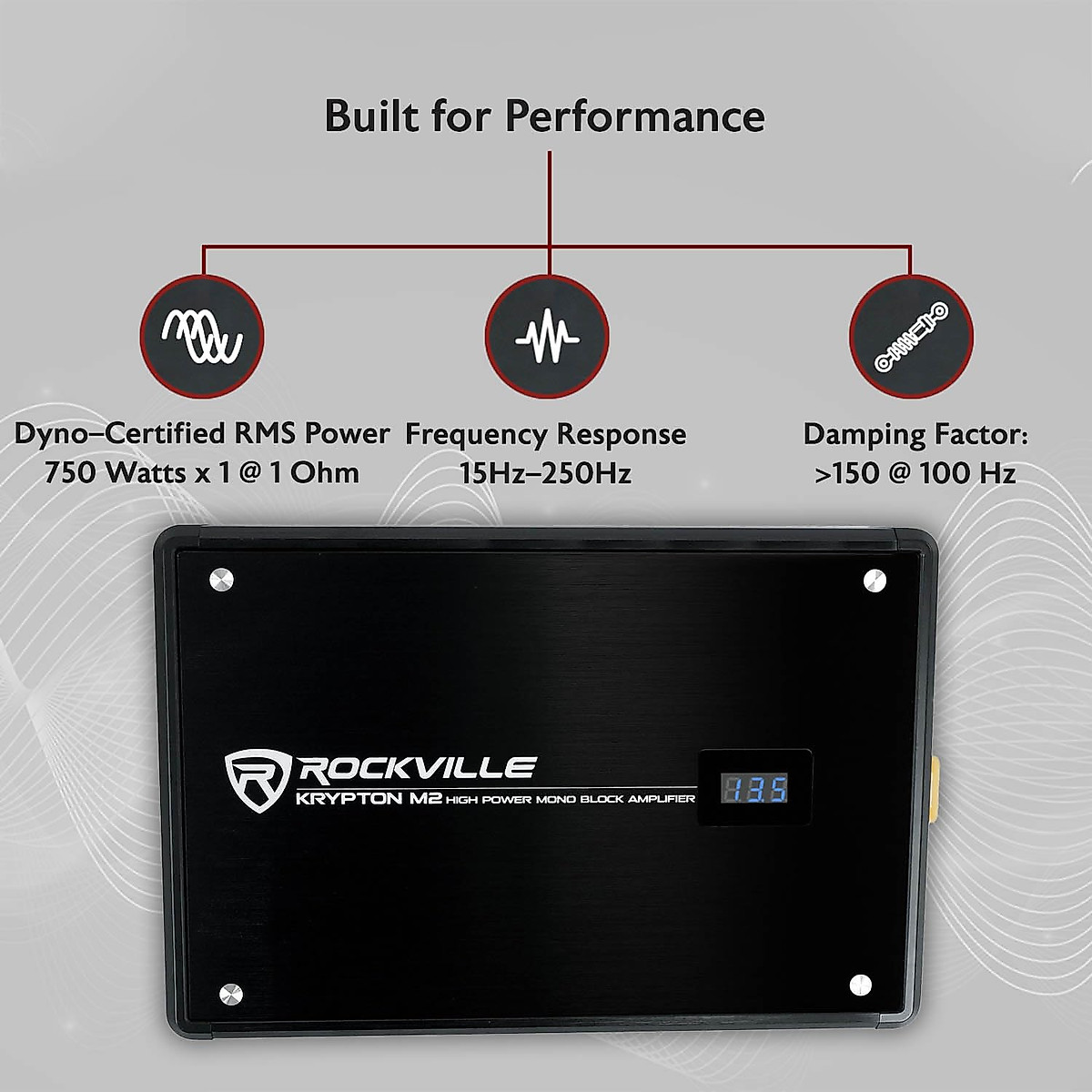 Rockville KRYPTON-M2 Mono Car Amplifier, 1 Ohm, 3000W, Class-D, EQ, Low Pass Filter, Dyno-Certified, Bass Remote, Perfect for Subwoofers and Car Audio