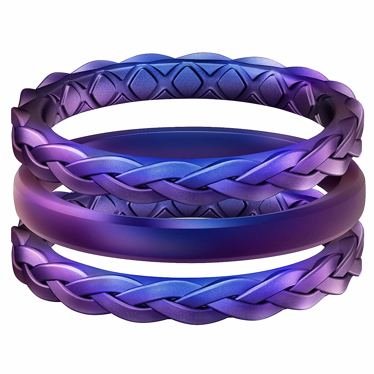 Egnaro Silicone Ring Women, Stackable Braided Rings for Women, Breathable Inner Arc Rubber Rings Women, Unique Design Silicone Wedding Bands Women