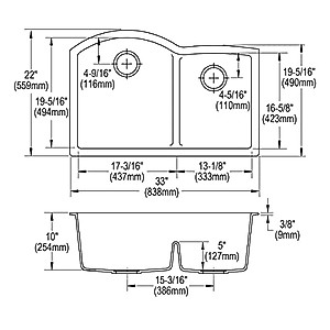 Elkay Quartz Classic ELGHU3322RMC0 Mocha Offset 60/40 Double Bowl Undermount Sink with Aqua Divide