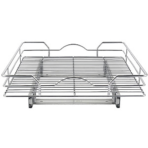 Pull Out Cabinet Organizer（11" W x 21" D x 5" H, 1 Tier Heavy Duty Slide Out Kitchen Cabinet Shelves, Sliding Drawer for Cabinet, Wire Frame, Chrome Finish