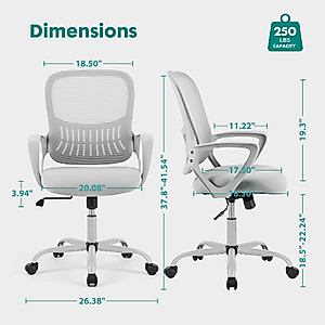 Ergonomic Office Chair, Home Desk Mesh Chair with Fixed Armrest, Executive Computer Chair with Soft Foam Seat Cushion and Lumbar Support