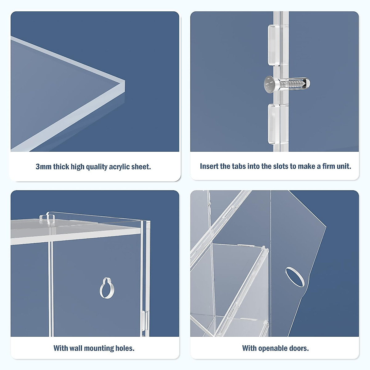 Choowin 3-Layer Clear Acrylic Display Case with Door,Wall-Mounted Display Shelf for Funko Pop,Countertop Display Case for Collectible Action Figure,Dustproof Storage Organizer(16x3.7x15.3 inch)