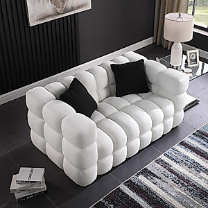 62.2" Cloud Couch, Mid Century Sleeper Sofa Modern Marshmallow Boucle Sofa Fabric Couches for Living Room with Plastic Legs Upholstered Tufted 2 Seater Sofa with 2 Pillows