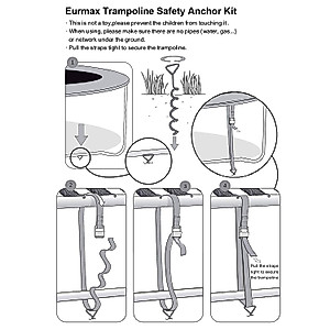 Eurmax USA Trampoline Stakes Trampoline Anchors High Wind Heavy Duty Corkscrew Shape Steel Tent Stakes Trampoline Tie Downs Anchor Kit with T Hook for Trampoline - Set of 4 Bonus 4 Strong Belt,Silver