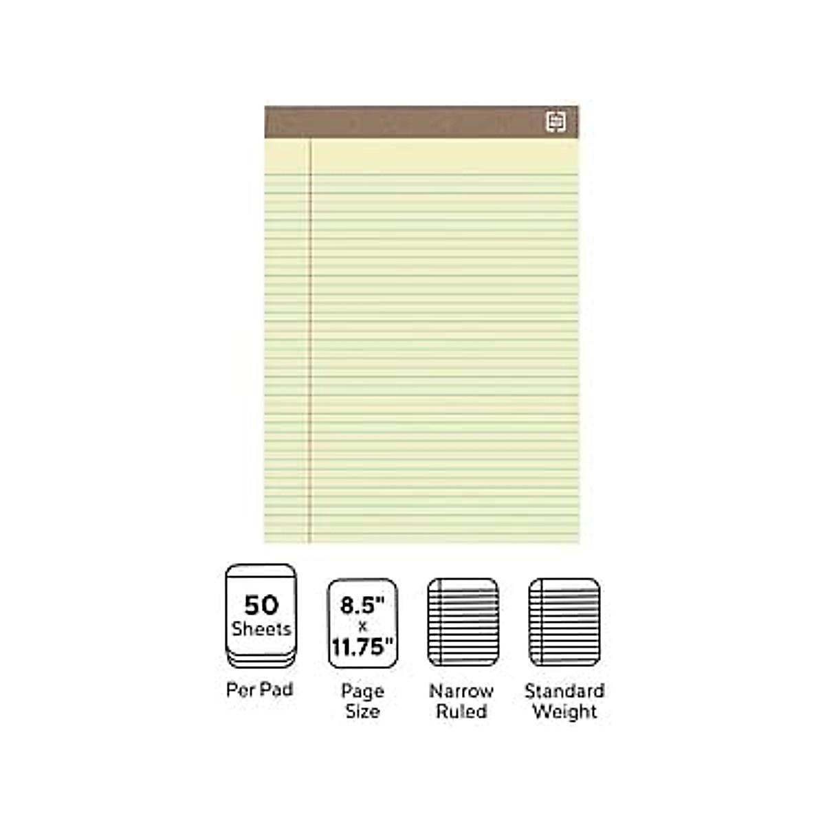 Staples 100% Recycled 8-1/2" x 11 3/4", Canary, Perforated Notepads, Narrow Ruled, 12/Pack
