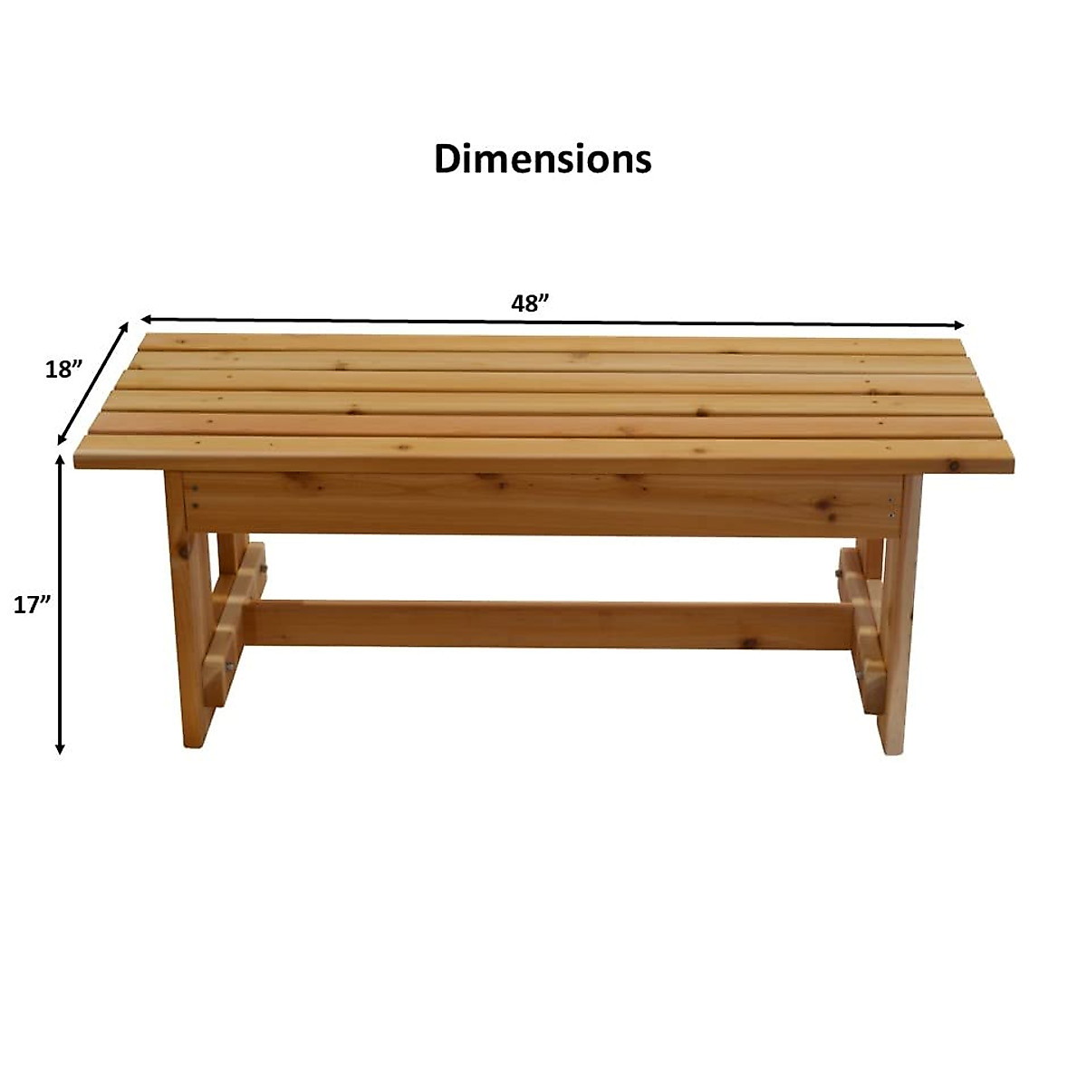 Premium Cedar Outdoor Garden Bench with Flat Seat (48” Wide, 18” Deep, 17” Tall)