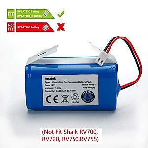 N/R Replacement Battery Pack for Shark Ion Robot RVBAT850 Battery for RV850, RV850BRN, RV850C, RV850WV, RV851WV, RV871, RV871C ，RV700_N, RV720_N, RV725_N, RV761,RV1000S,UR1000SR 2 Prong 14.4V 2600mAh