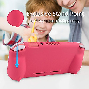 Silicone Protective Case for Nintendo Switch Lite, Soft Grip Case Cover with Comfort Ergonomic Handles for Nintendo Switch Lite 2019 [Self Stand][4 Thumb Stick Caps] (Silicone Grip-Pink)