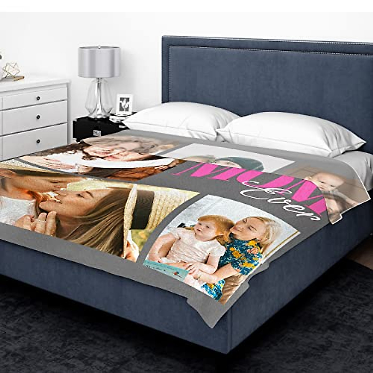 Baosity Mother's Day Blanket Gifts for Mom, Custom Blanket with Photos/Text, Personalized Picture Blanket Throw, Customized Birthday Gifts for Mom from Daughter Son - 4 Size (6 Photo W/Text)