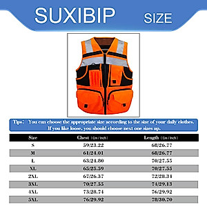 ZUJA 3M Reflective stripes Safety Vest Hi-vis Orange knitted Vest with 10 pockets Bright Construction Workwear for men and women. (Extra Large)