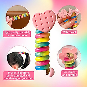 Colorful Telephone Wire Hair Bands Bowknot Braided Flower Telephone Cord Hair Ties Ponytail Holder Phone Cord Spiral Hair Ties for Kids (Colorful)