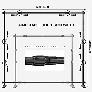8'x8' Heavy Duty Backdrop Banner Stand,with Thicker Professional Large Telescopic Connecting Pipe,Fit Trade Show and Display Booth Exhibitor Background,with Carrying Bag（Black)
