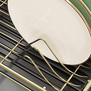 GSlife Dish Drying Rack with Drainboard - Dish Racks for Kitchen Counter, Dish Drainer with Utensil Holder, No Drain Spout, Gold and Black