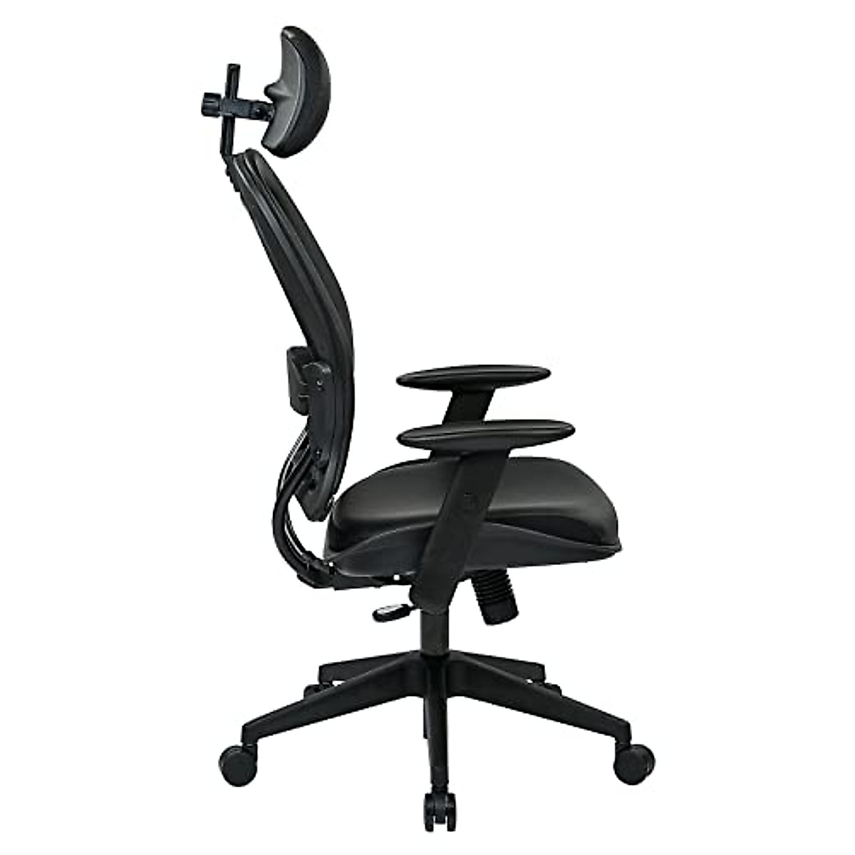 SPACE Seating Professional AirGrid Dark Back and Padded Black Eco Leather Seat, 2-to-1 Synchro Tilt Control, Adjustable Arms and Tilt Tension with Nylon Base Executives Chair with Adjustable Headrest